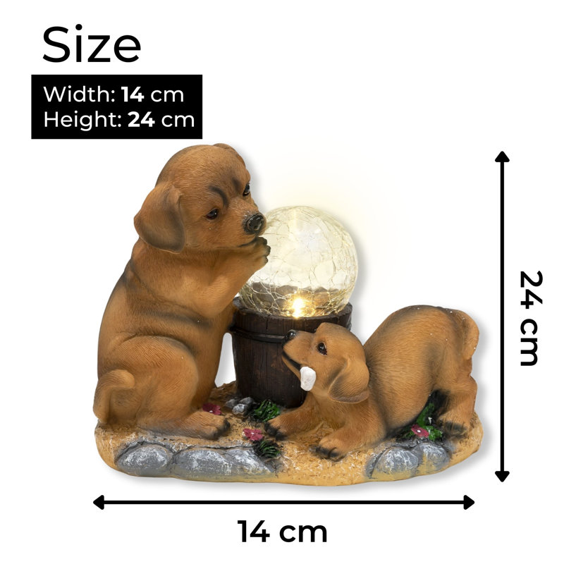 Winston Porter Playful Puppies Solar Garden Statue Outdoor Dog Decor ...