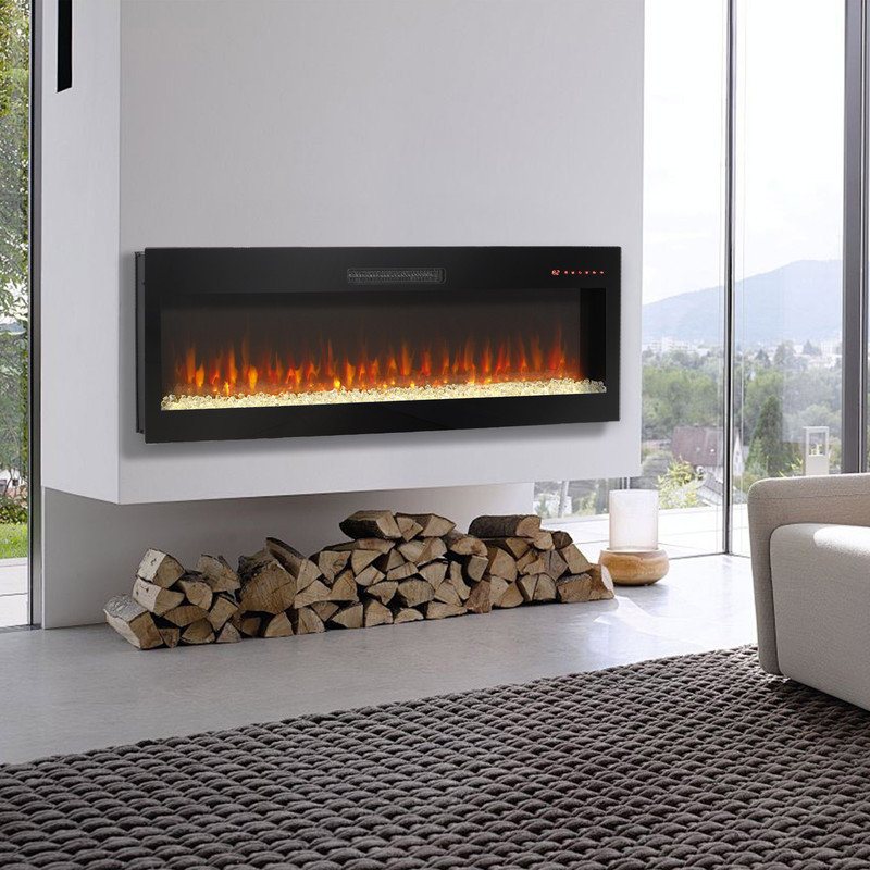 Symple Stuff Electric Fireplace, Recessed/Wall Mount, 16 Flame & Ember ...