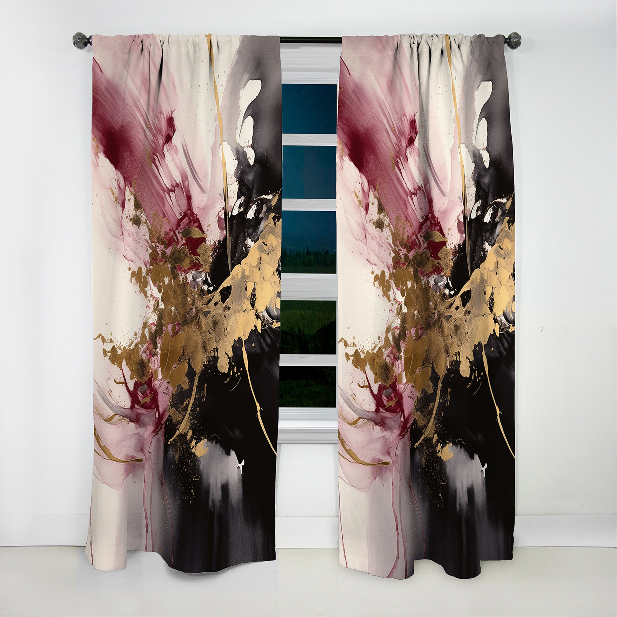 East Urban Home Gwylan Gold And Pink Fluid Fusion I - Modern Curtain ...