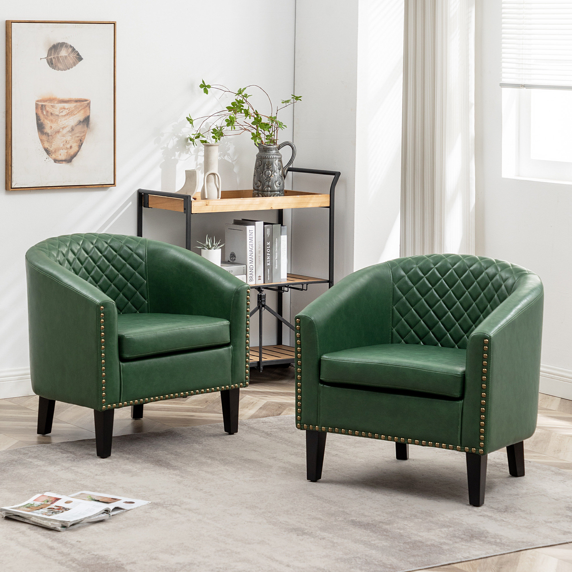 Steelside™ Boney 2- Piece 29" Wide Tufted Faux Leather Barrel Club ...