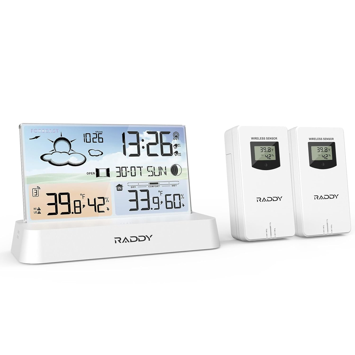 Raddy DT6 Weather Station Indoor Outdoor, Atomic Clock, Digital Color ...