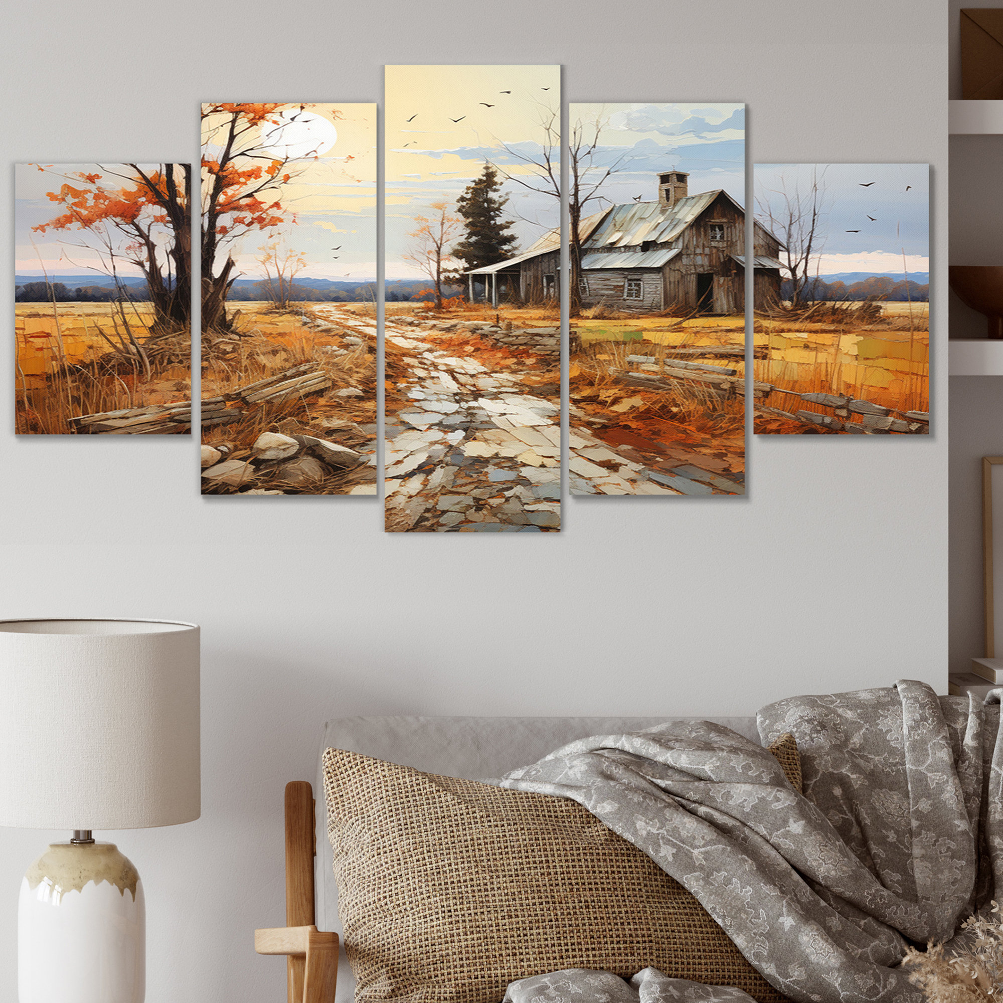 Design Art Countryside Rustic Barn Patchwork I On Metal 5 Pieces Print ...