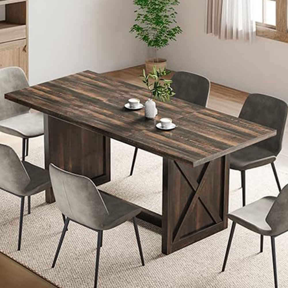 Gracie Oaks Wooden Dining Table For 6 To 8 People, Rectangular Dining ...