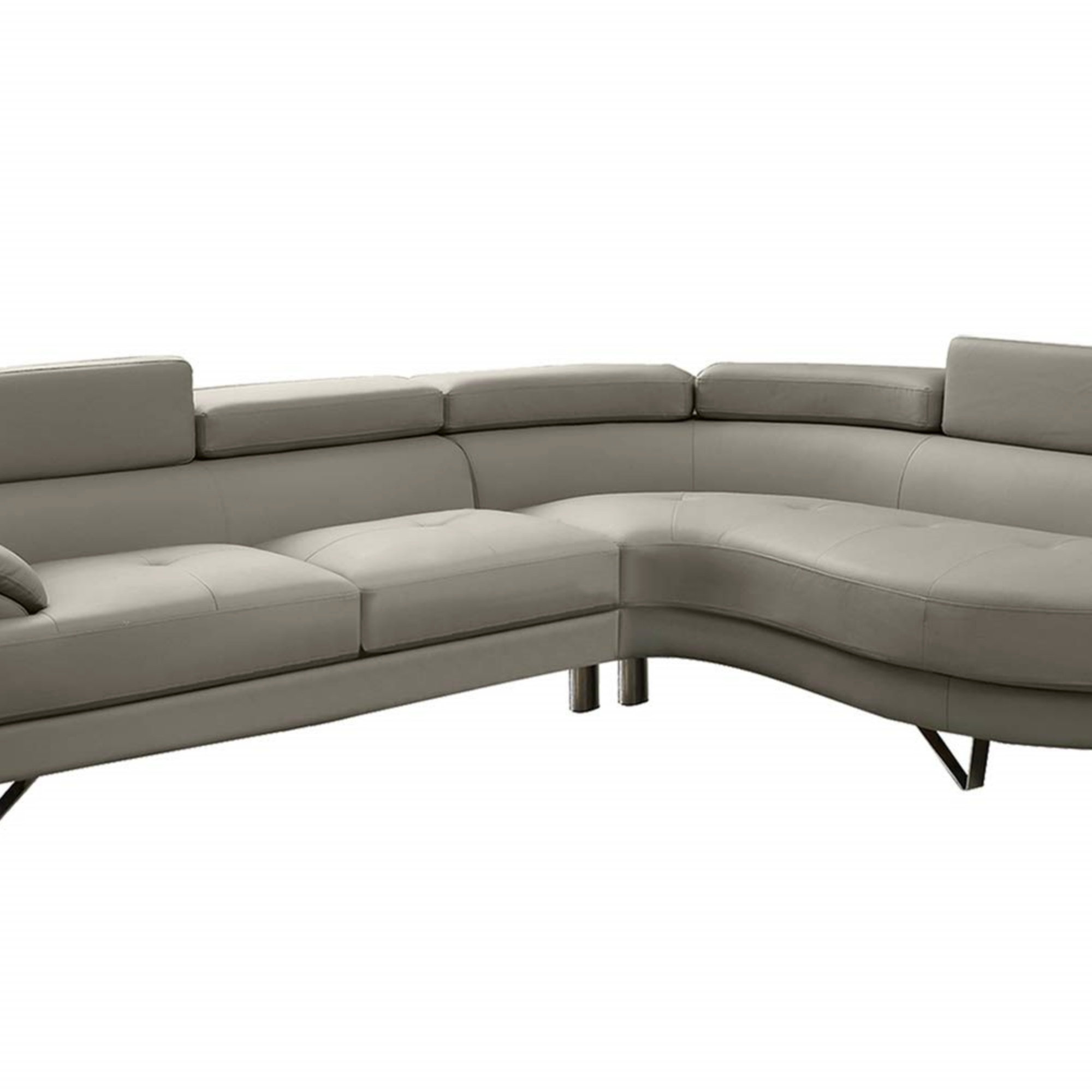 Latitude Run® Living Room Furniture Sectional Sofa 2Pc Set Grey Faux Leather Flip-Up Headrest ...