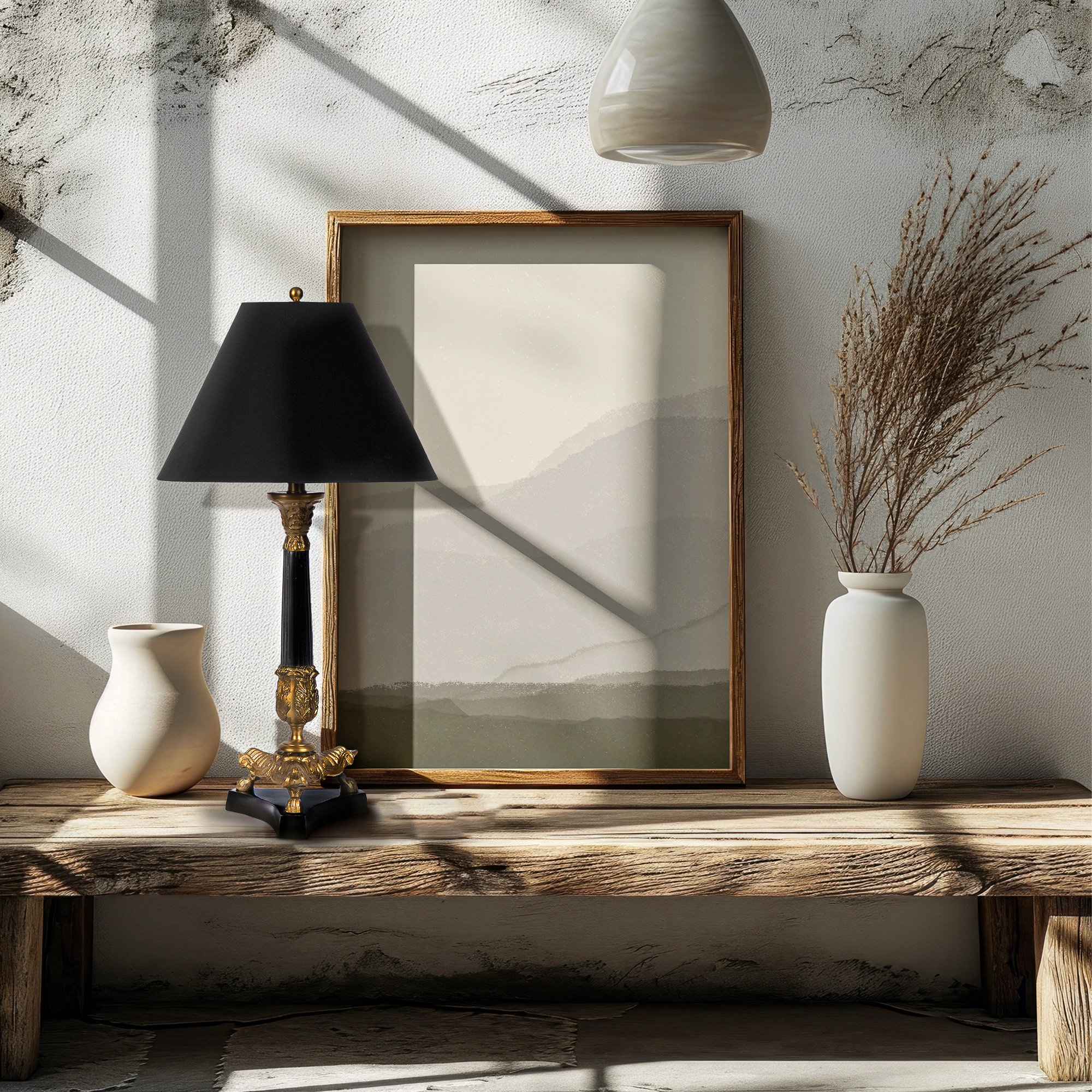 House of Hampton® Glossy Black And Brass Metal Tall Candlestick Table ...