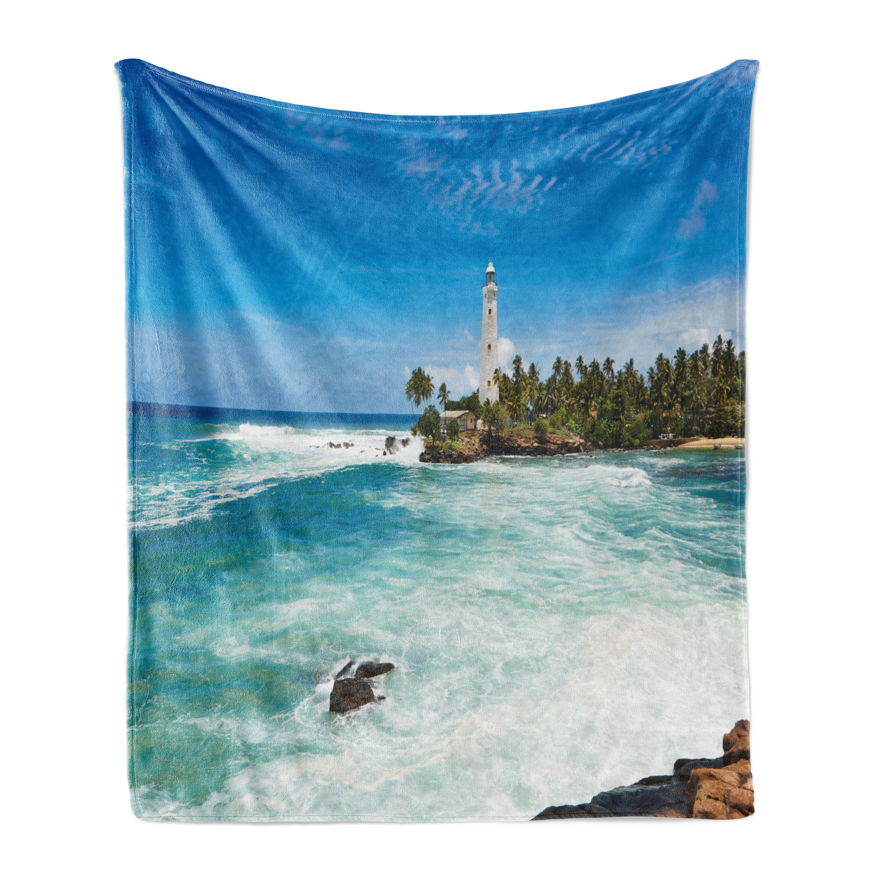 Ambesonne Lighthouse Fleece Throw Blanket Palms Beach Seaside Blue ...