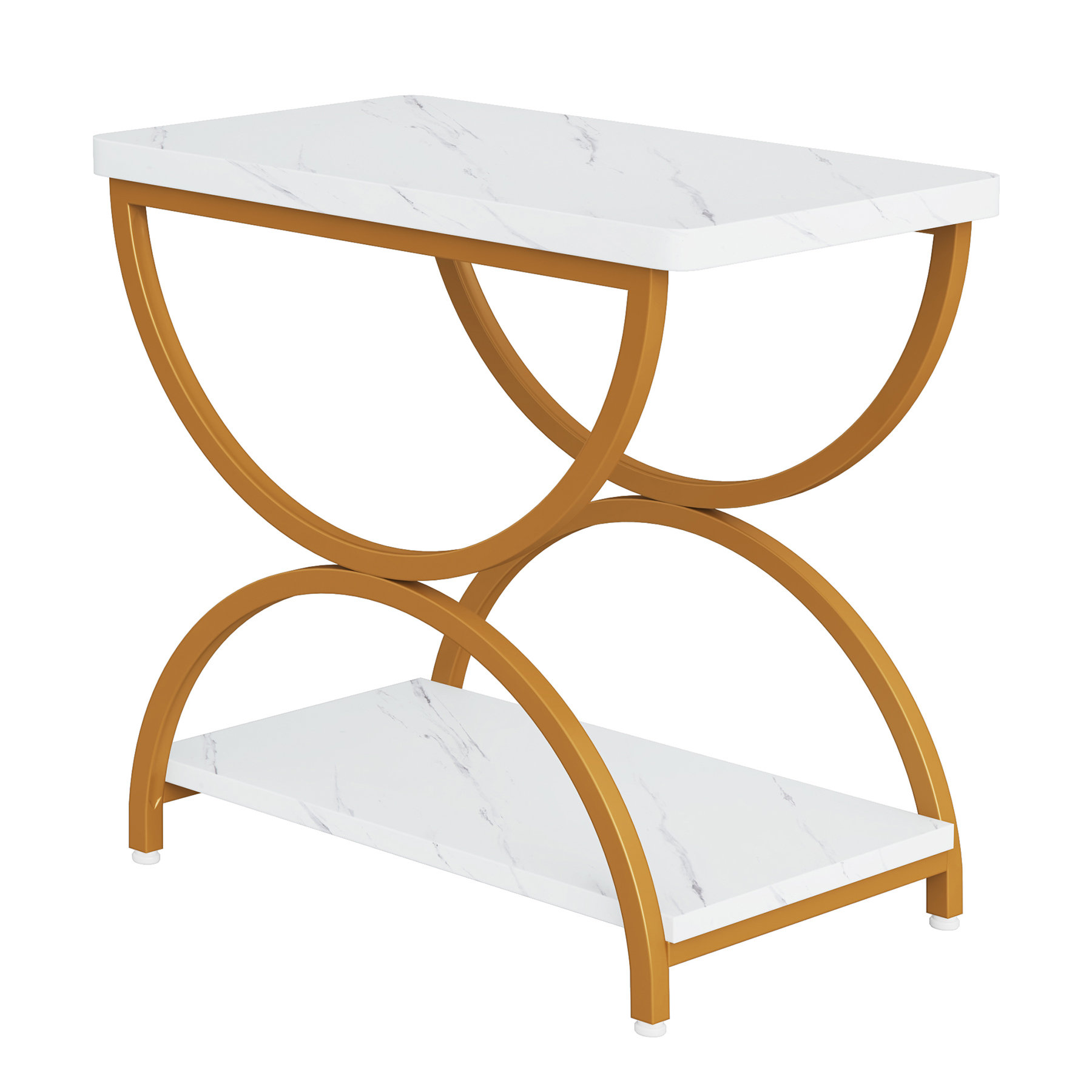 Mercer41 Tashai 2-Tier Rectangular End Side Table with Semicircular ...