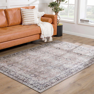 Lark Manor Agalia Machine Washable Oriental Charcoal/Black Area Rug ...
