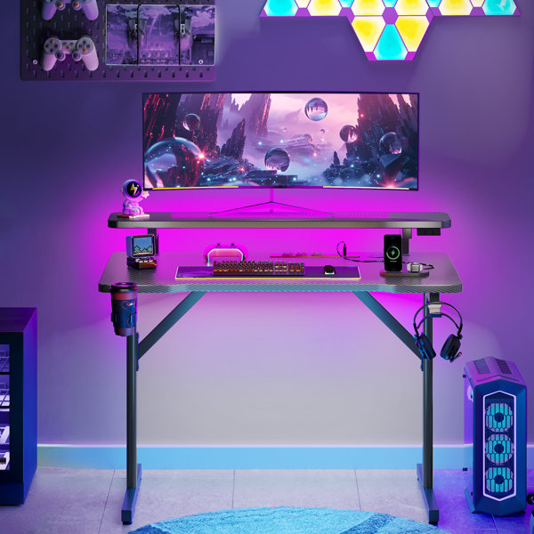 Inbox Zero Gaming Desk With Led Lights,computer Desk With Recessed ...