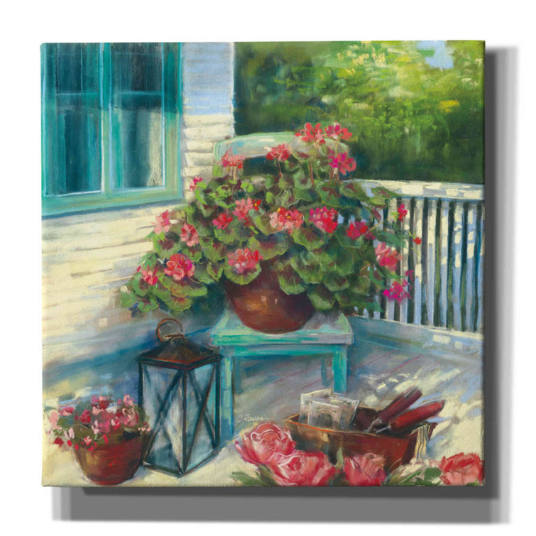 Wildon Home® Aaronson Porch Geraniums On Canvas by Carol Rowan Print ...