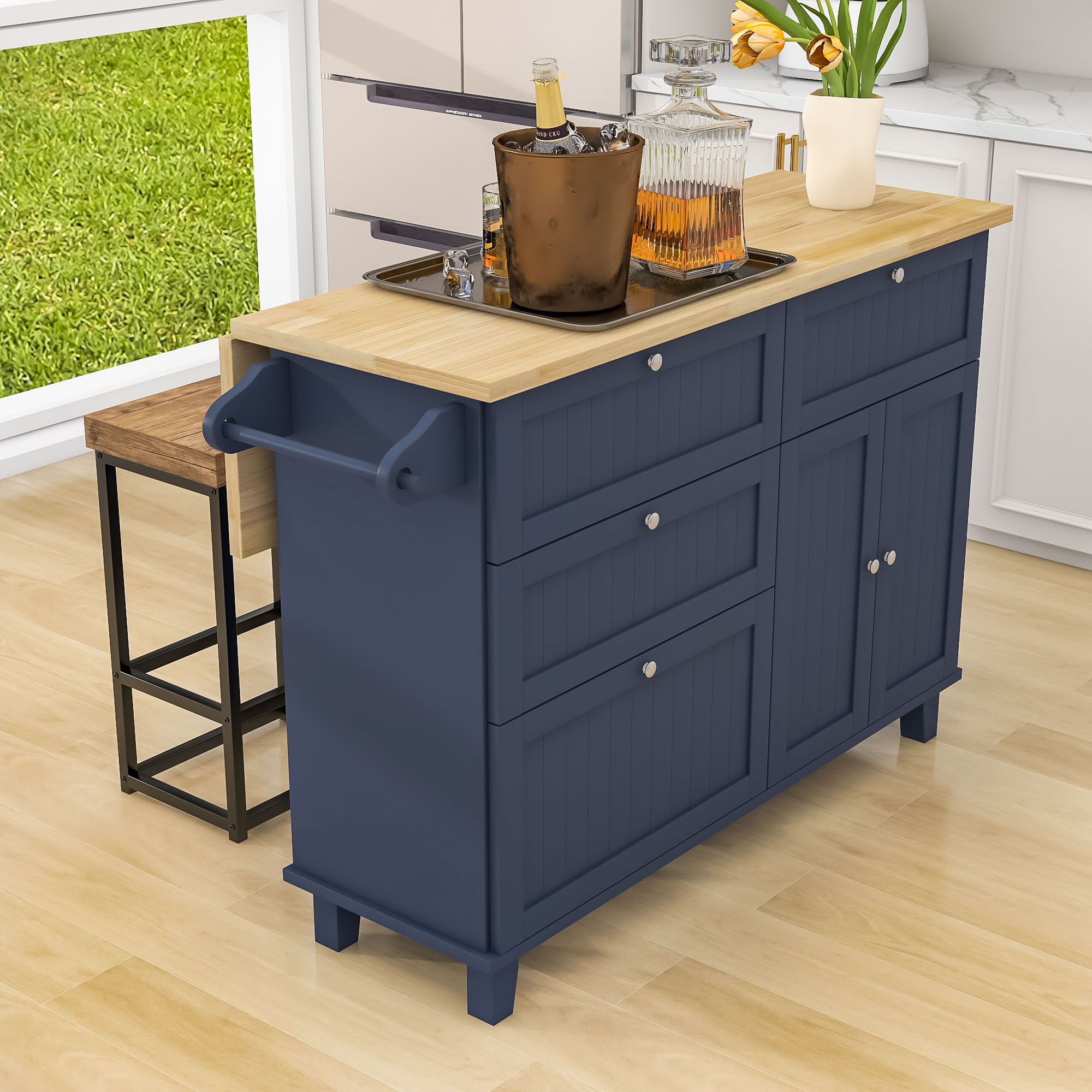 Lark Manor™ Pendelton 3-Piece Wood Kitchen Island Set with Drop Leaf ...