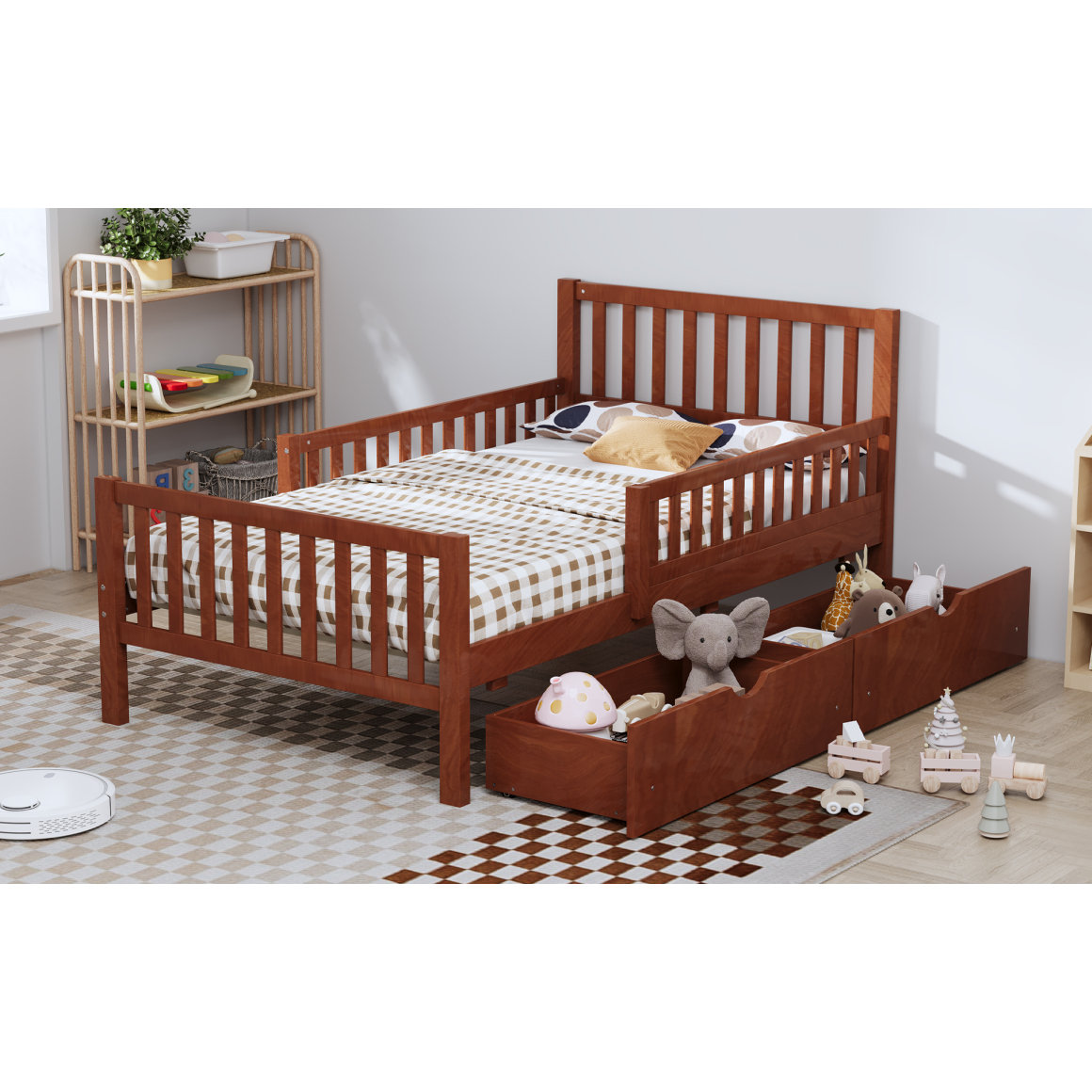 Ophelia & Co. Twin Size Wood Platform Bed With Guardrails On Both Sides ...