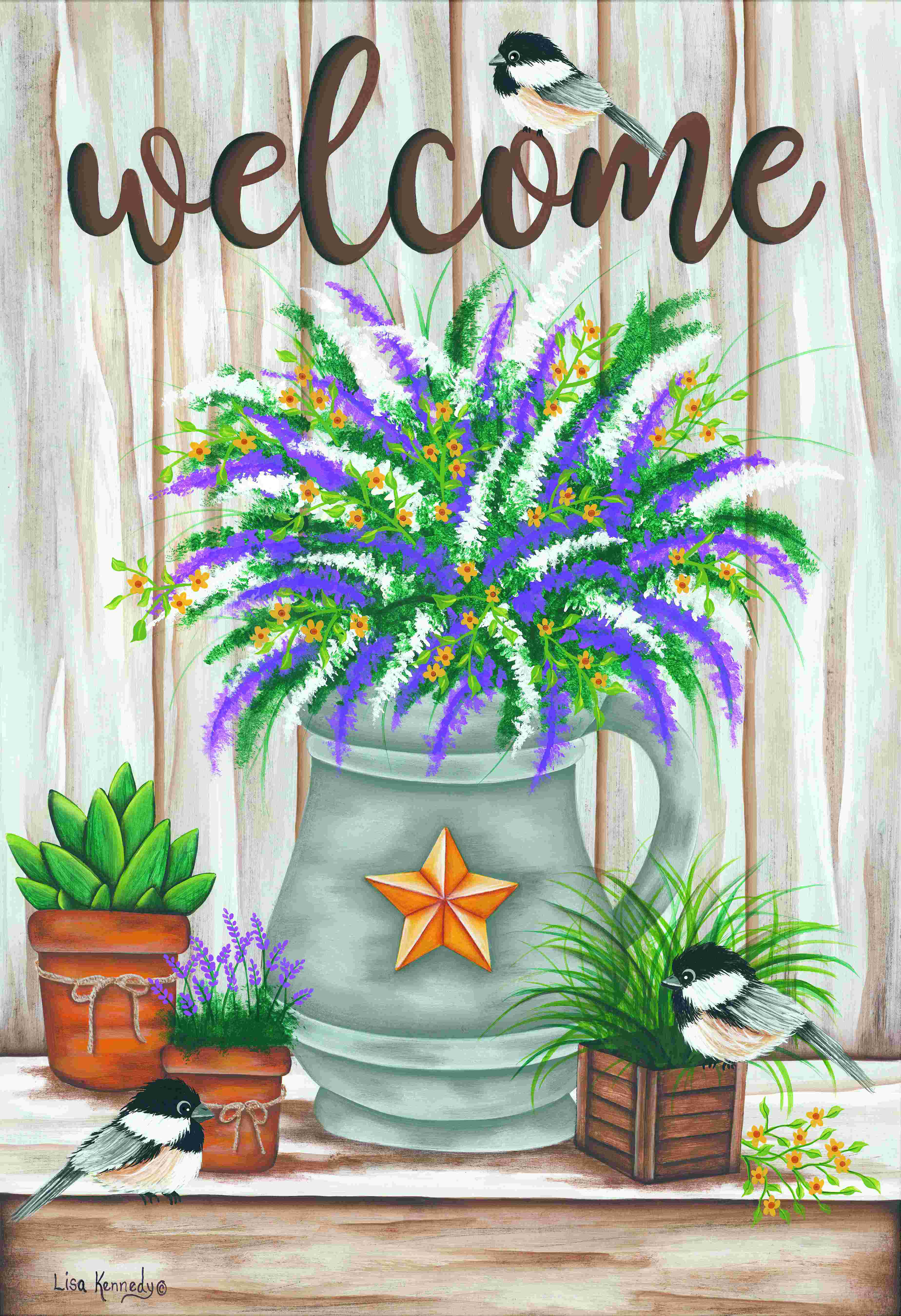 Bay Isle Home™ Chickadee Welcome by Lisa Kennedy - Wrapped Canvas Print ...