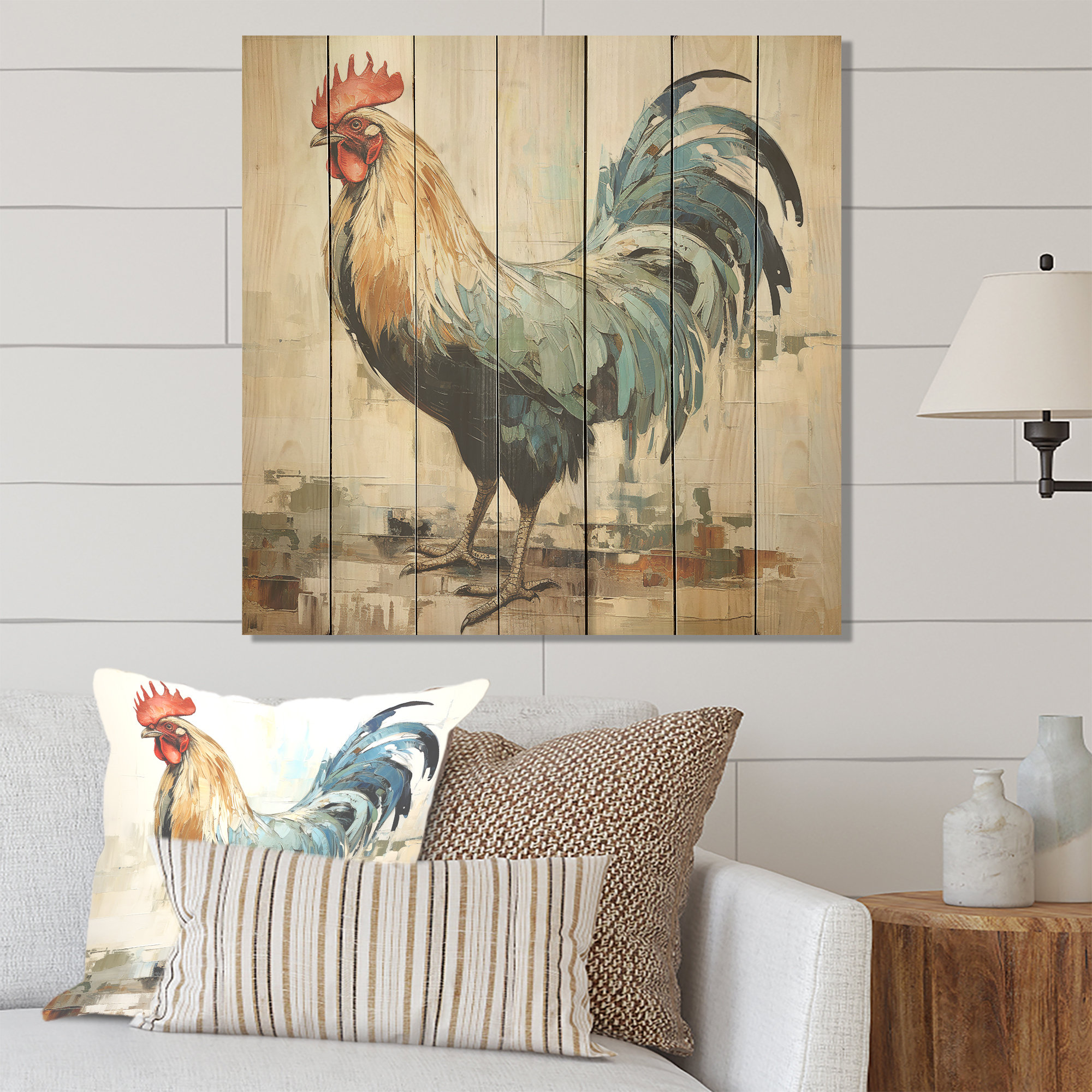August Grove® Rustic Rooster Wooden Peck IV - Chicken Animal On Wood ...