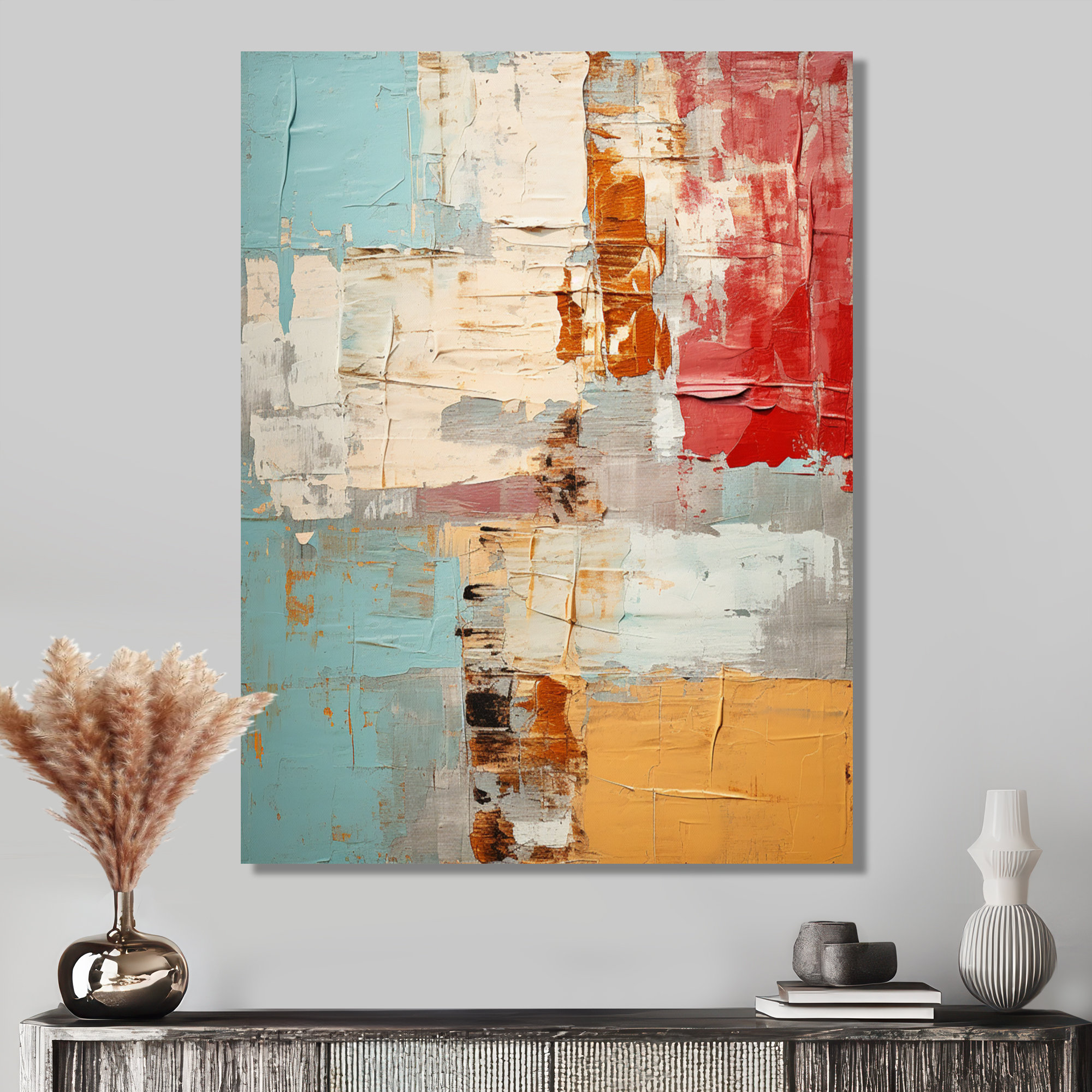 17 Stories Nostalgia In Blue Red Orange - Abstract Collages Wall Art ...