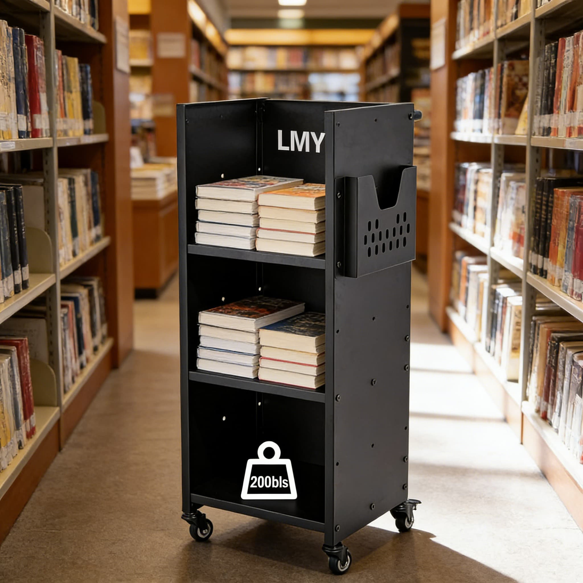 VIRBEIHUO Library Book Cart With Lockable Wheels, Heavy Duty 200 LBS ...