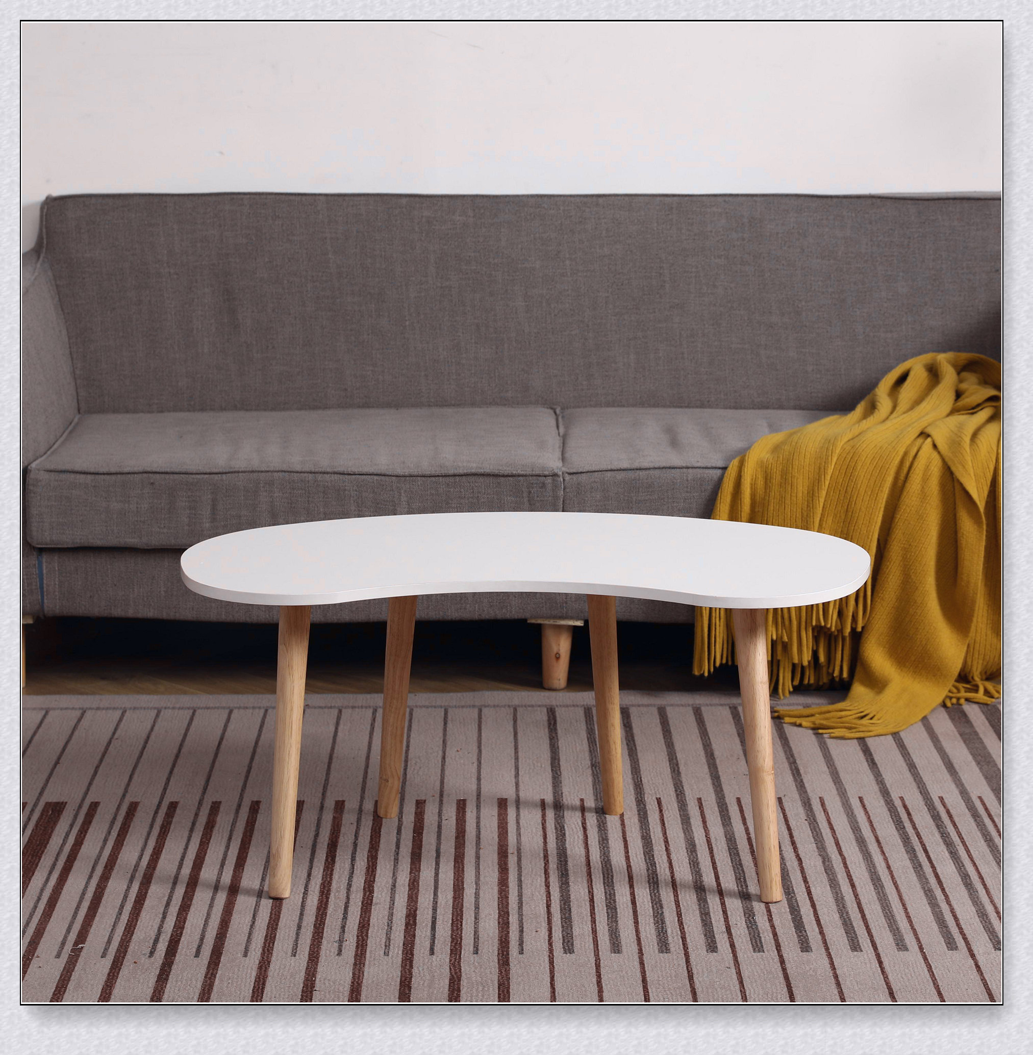 George Oliver Nut Shape Coffee Table with Solid Wood Legs, 35x21 Inches ...
