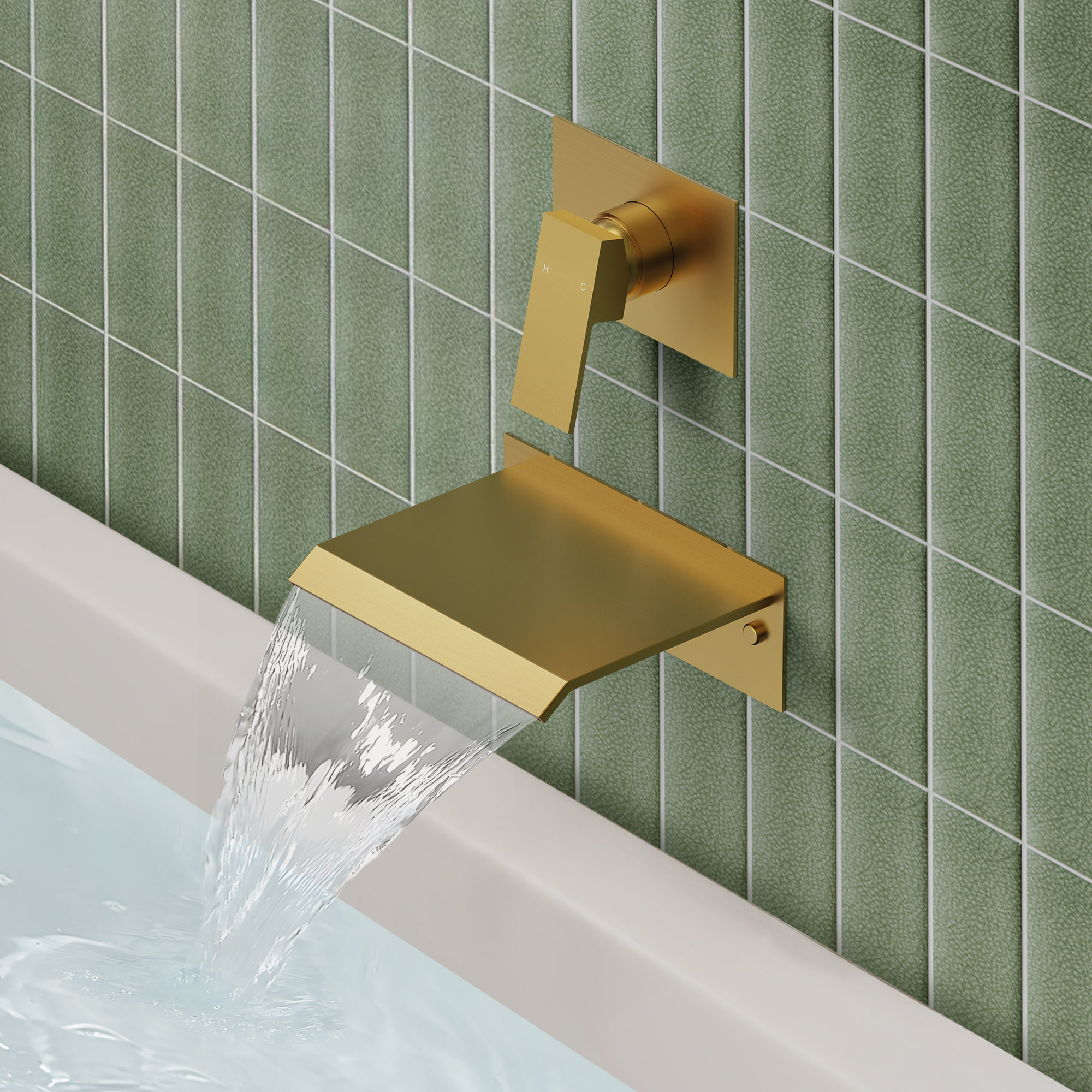 EVERSTEIN Waterfall Tub Faucet with Rough-in Valve,Wall Mounted Tub ...