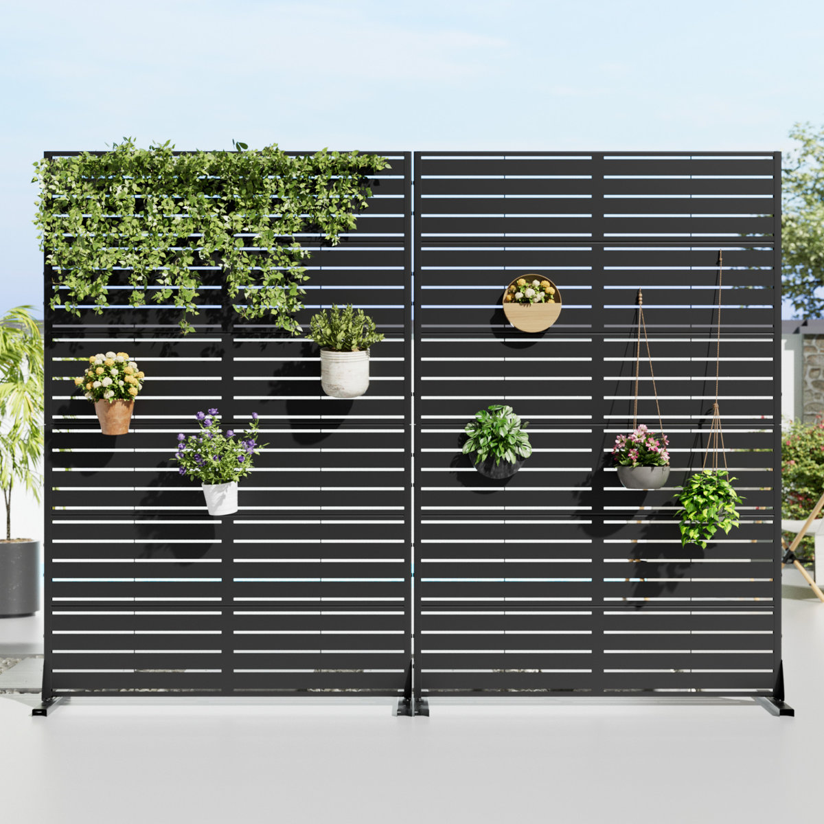 Dovelina Metal 72" x 47" Privacy Metal Screen Fence Panel Set of 2 ...