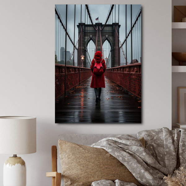 Latitude Run® Hodon " Red Grey New York Brooklyn Bridge II " - Wayfair Canada