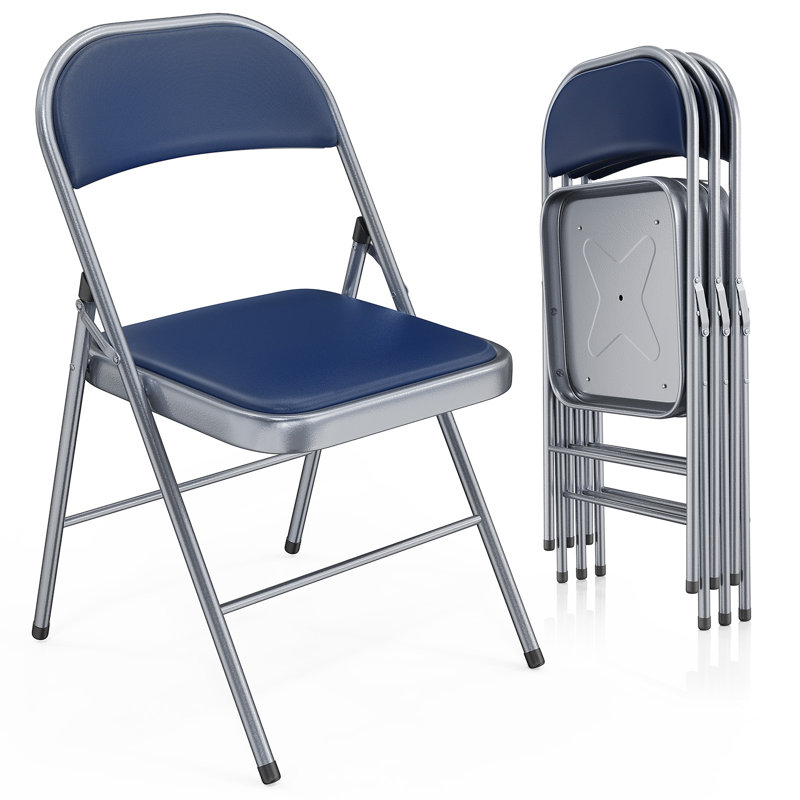 Winado Padded Stackable Folding Chair Set Of 4 (Set Of 4) Navy Blue ...