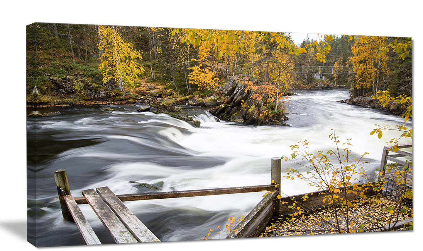 Design Art Fall River Over Riffles and Rocks - Wrapped Canvas ...