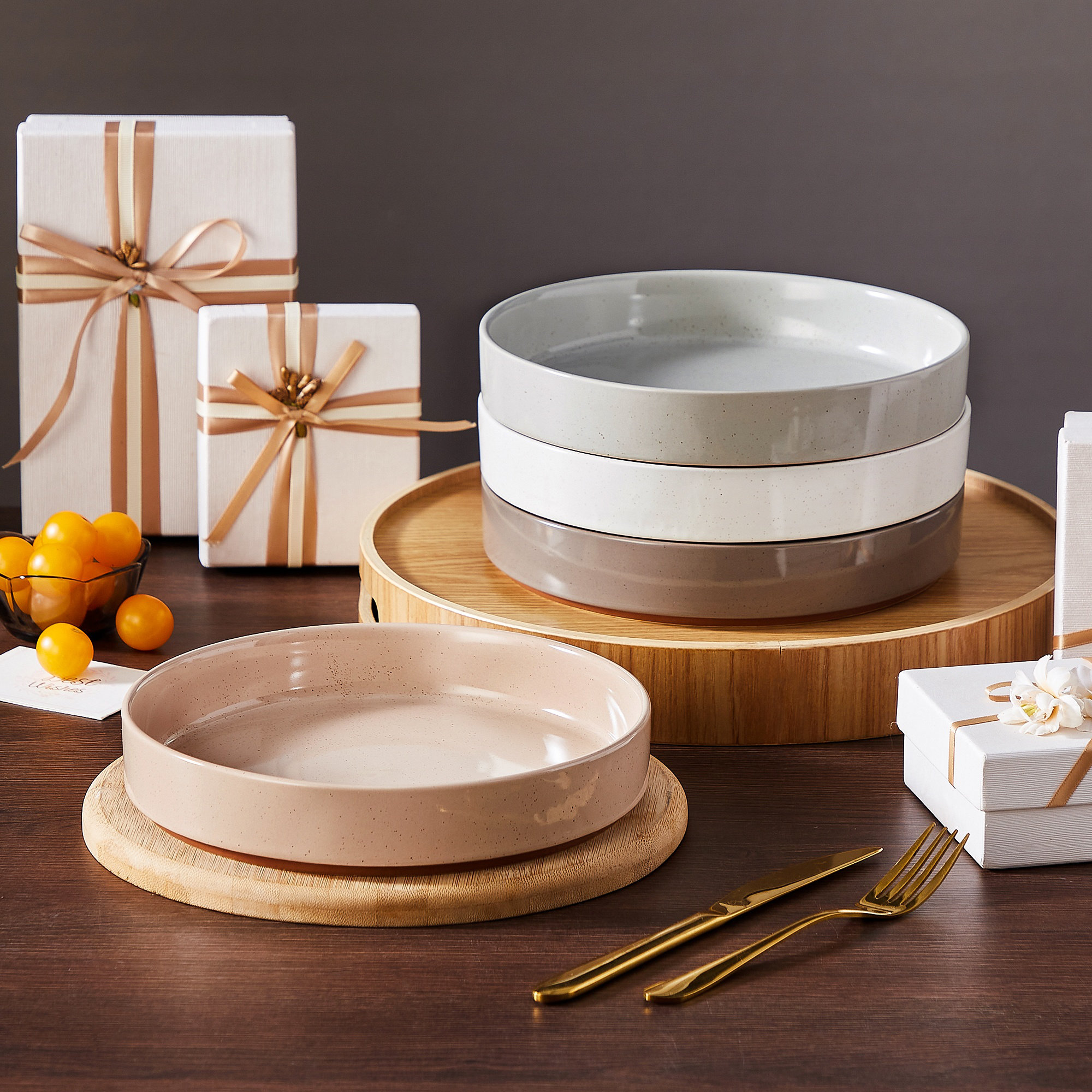MALACASA 4-Piece Mix Color Sesame Ceramic Pasta Bowl Set, Ombre ...
