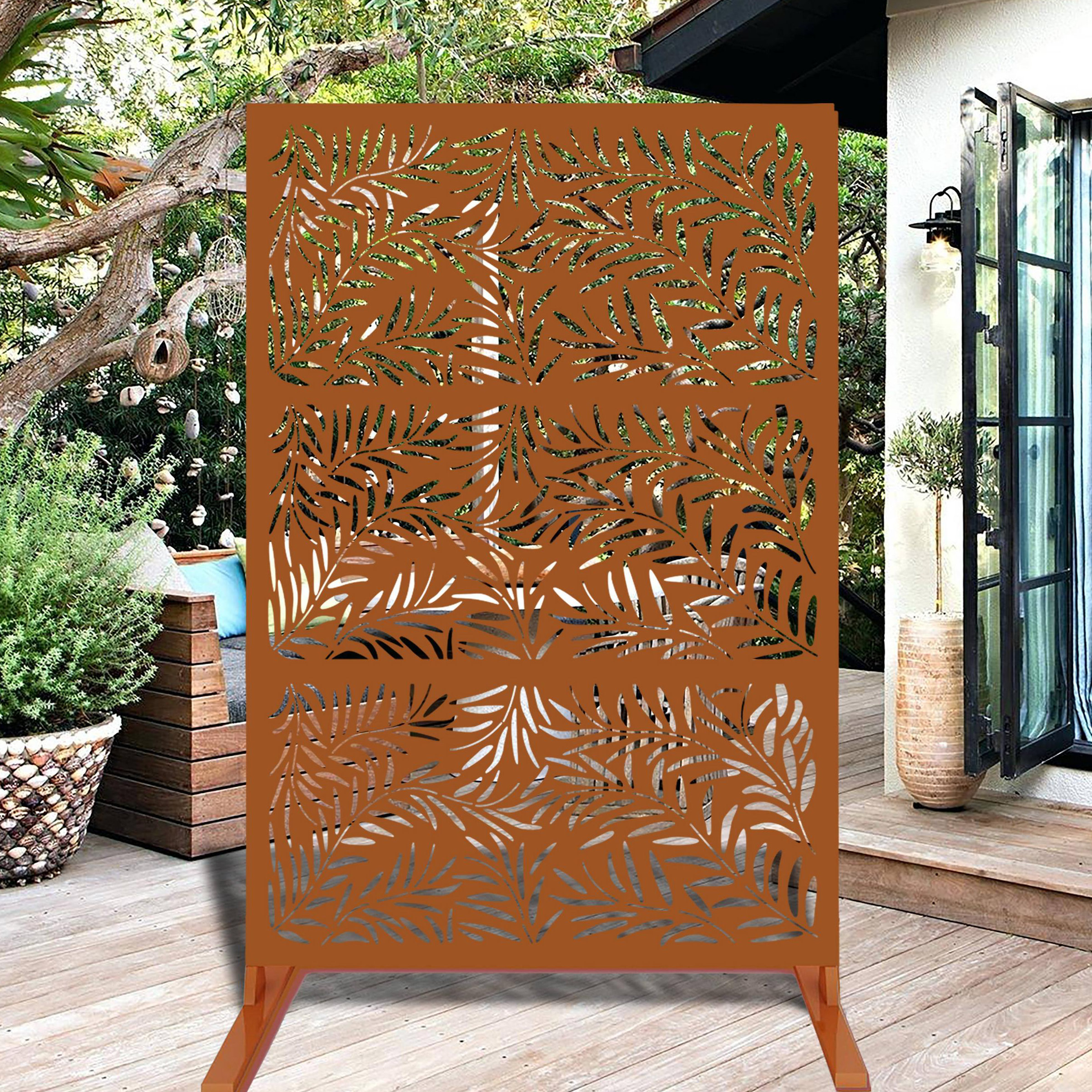 Porpora 6.5 ft. H x 4 ft. W Laser Cut Metal Privacy Screen Fence ...