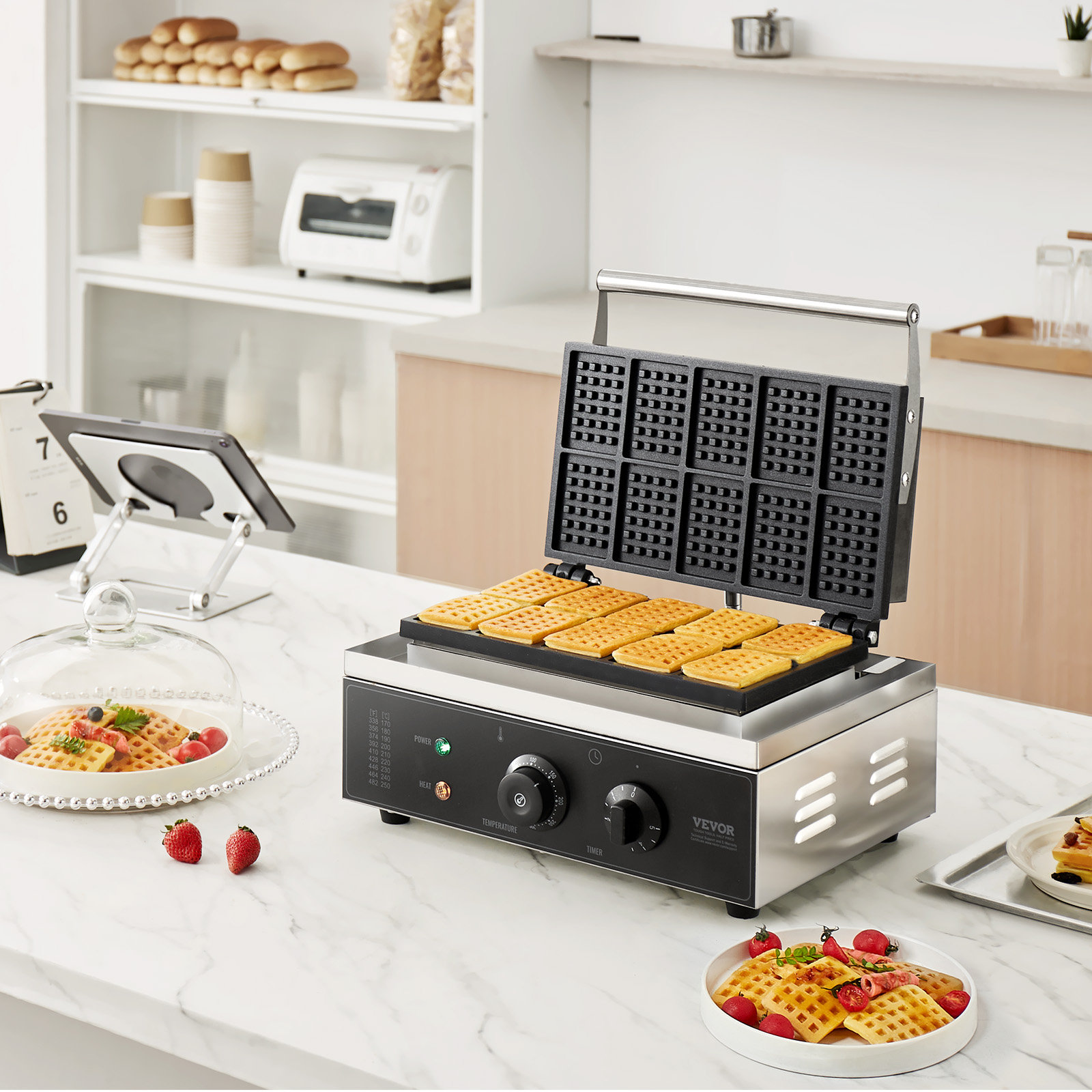 VEVOR 10PCS Commercial Waffle Maker Rectangle Waffle Baker Machine ...