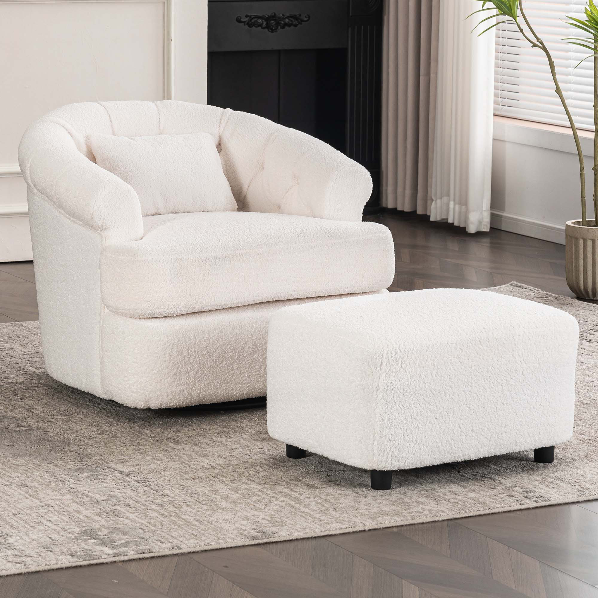 Lark Manor™ Teddy Upholstery Arm Chair with Round Base,Ottoman | Wayfair