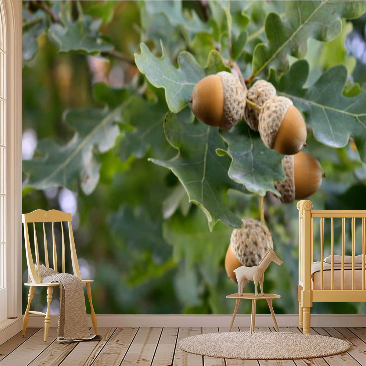 Ebern Designs Peel and Stick Canvas Wallpaper Wall Mural Oak acorn Wall ...