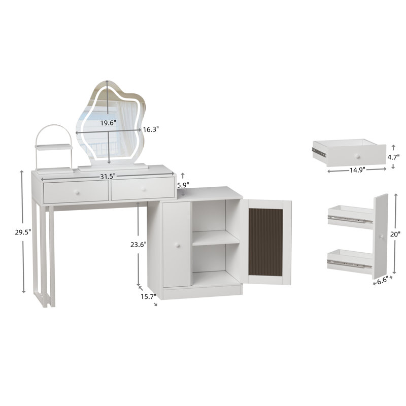 Wrought Studio™ Fuzail Makeup Vanity with 3-Color Touch Screen Lighted ...