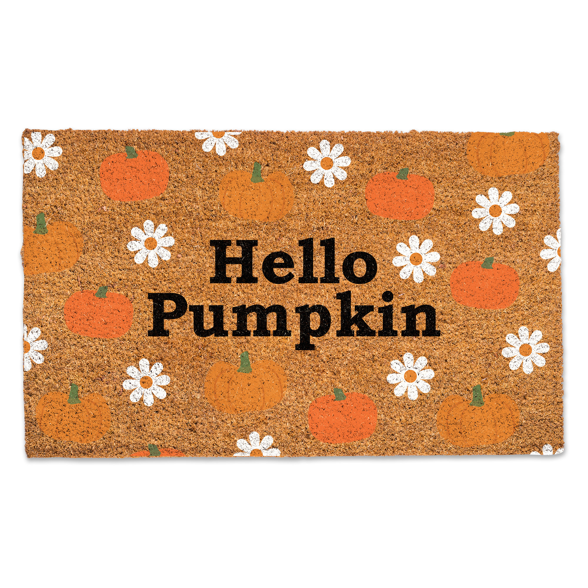 Trinx Hello Pumpkin Daisy Pattern Coir Door Mat | Wayfair