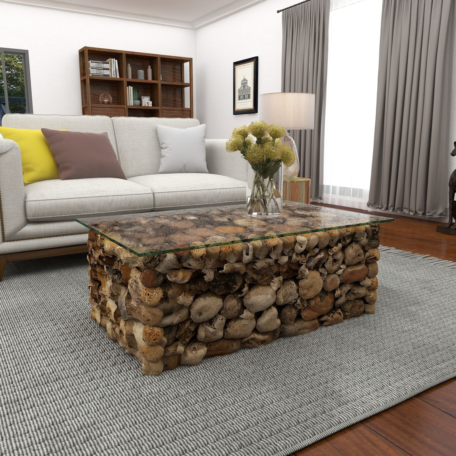 Millwood Pines Brown Wood Handmade Stacked Collage Coffee Table with ...
