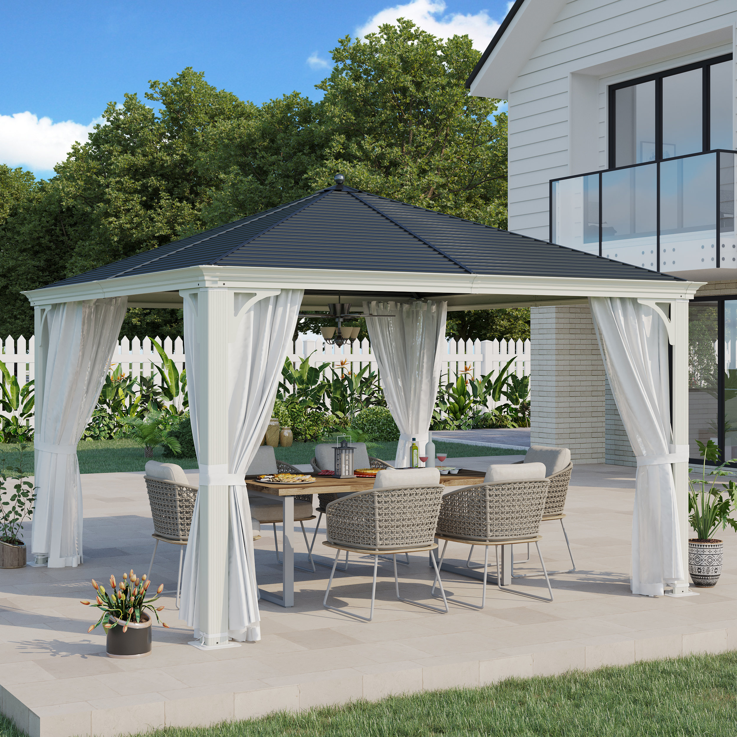 Arlmont & Co. Pavillon de jardin à toit rigide Veanne 12 pi x 12 pi ...