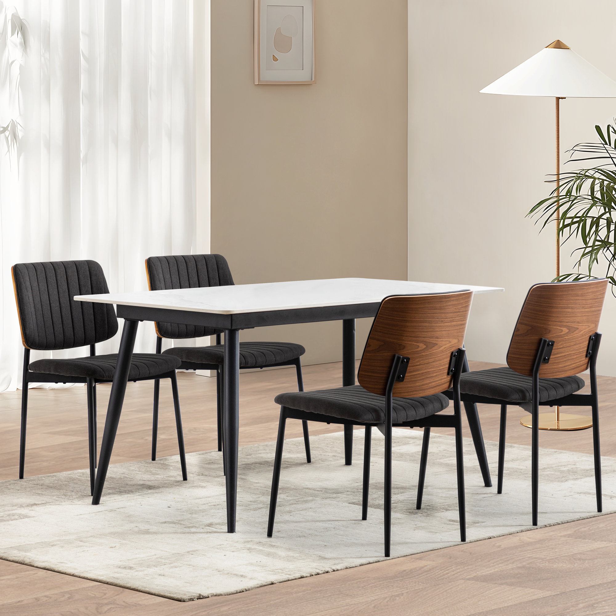 Corrigan Studio® Mid-century Dining Chair Set Linen Fabric Bentwood ...