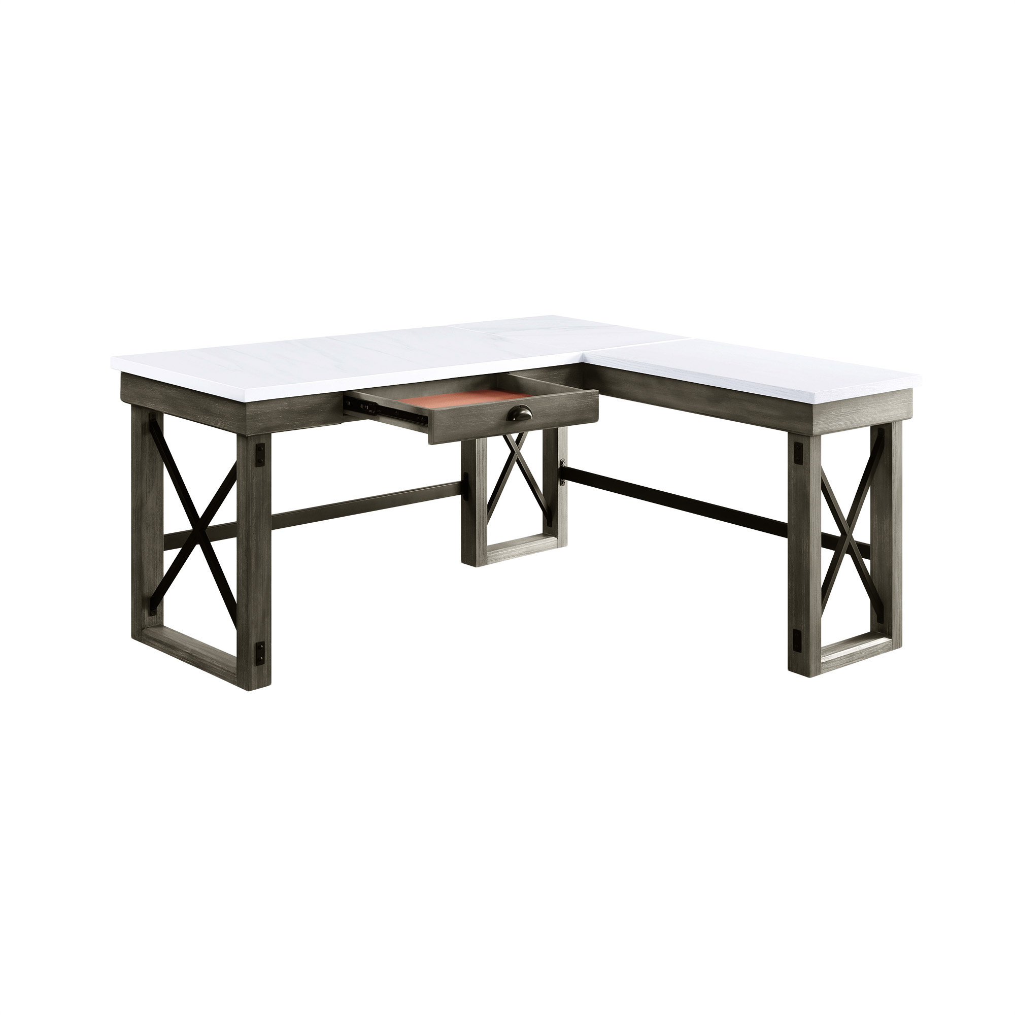 Gracie Oaks Talmar Marble Top Weathered Gray Finish Writing Desk With ...
