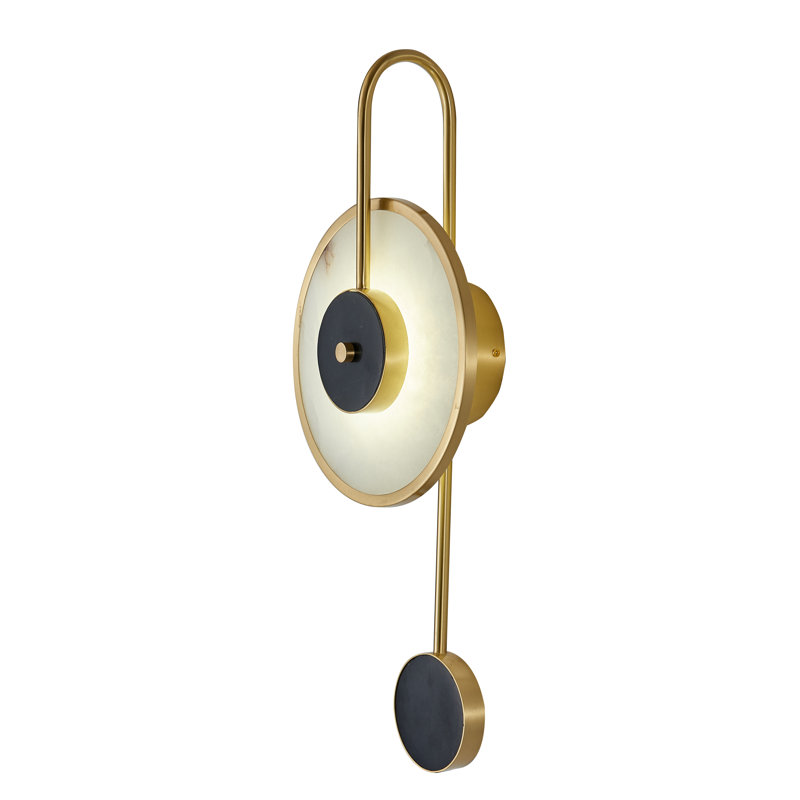 Everly Quinn Gold LED Round Wall Sconce With Alabaster Shade | Wayfair