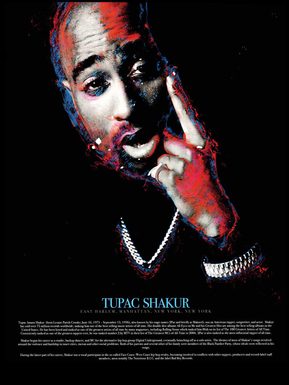 Tri-Seven Entertainment Tupac Shakur With Biography - Unframed Print On ...