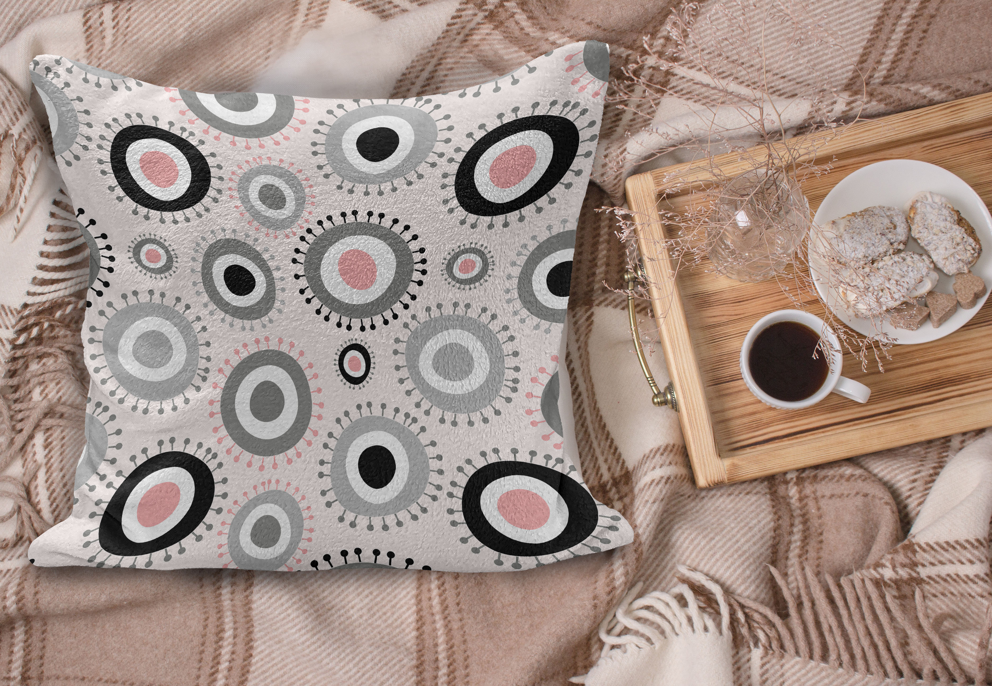 Ambesonne Geometric Fluffy Throw Pillow Cushion Cover, Circular Doodle ...