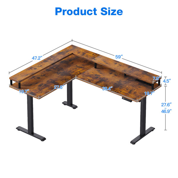 17 Stories Liyuan 59.06'' W Height Adjustable L-Shaped Standing Desk ...