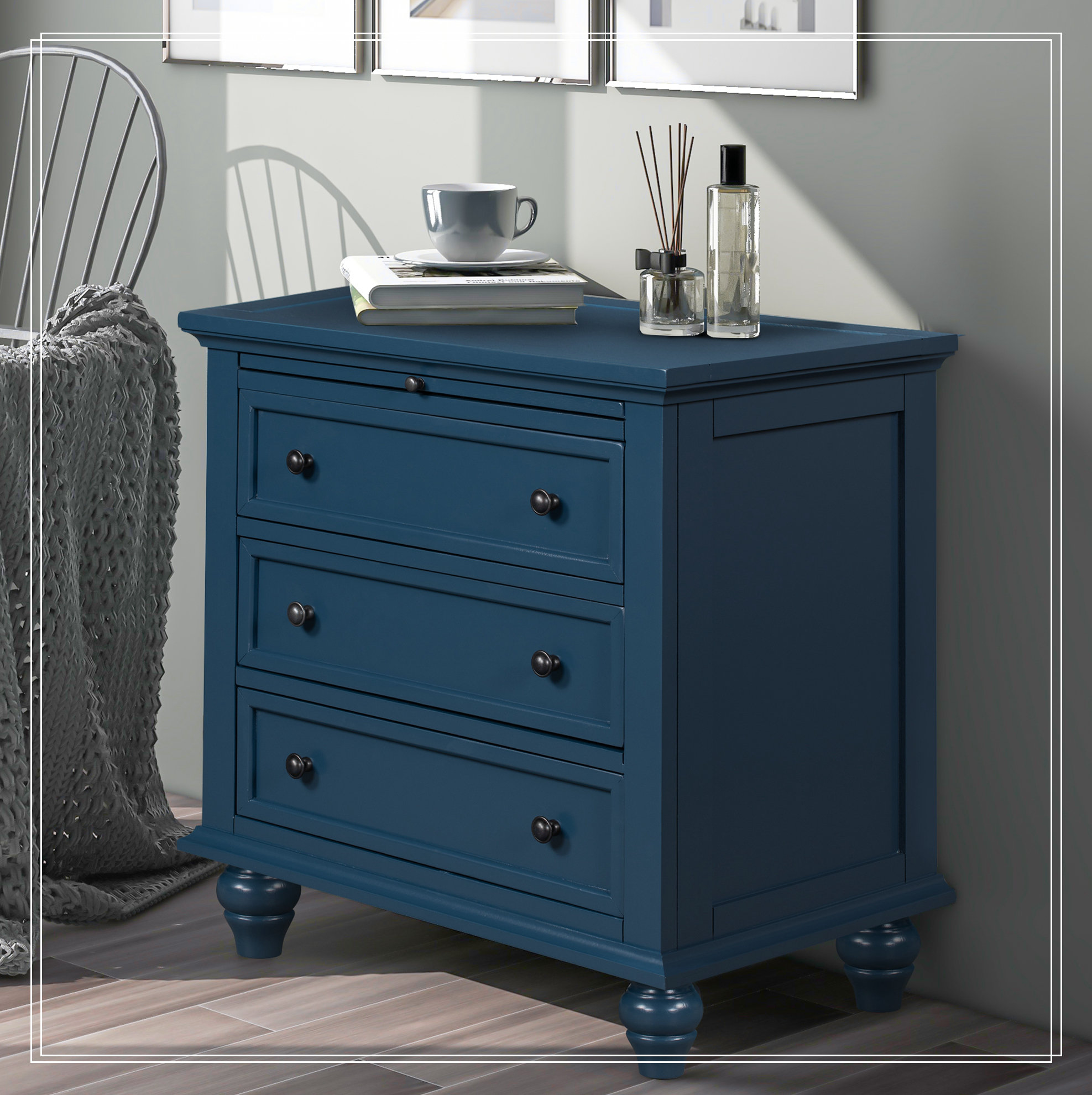 Dovecove 3-Drawer Storage Wood Cabinet, End Table with Pull out Tray ...