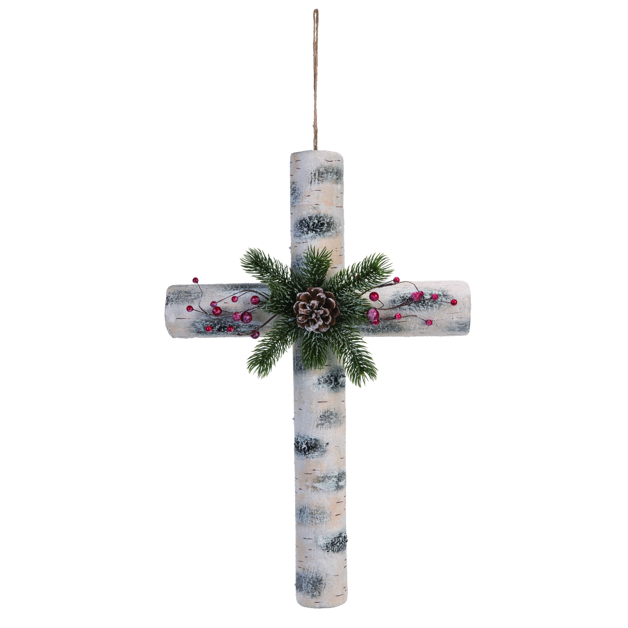 The Holiday Aisle® Foam 23 in. White Christmas Birch Cross with ...