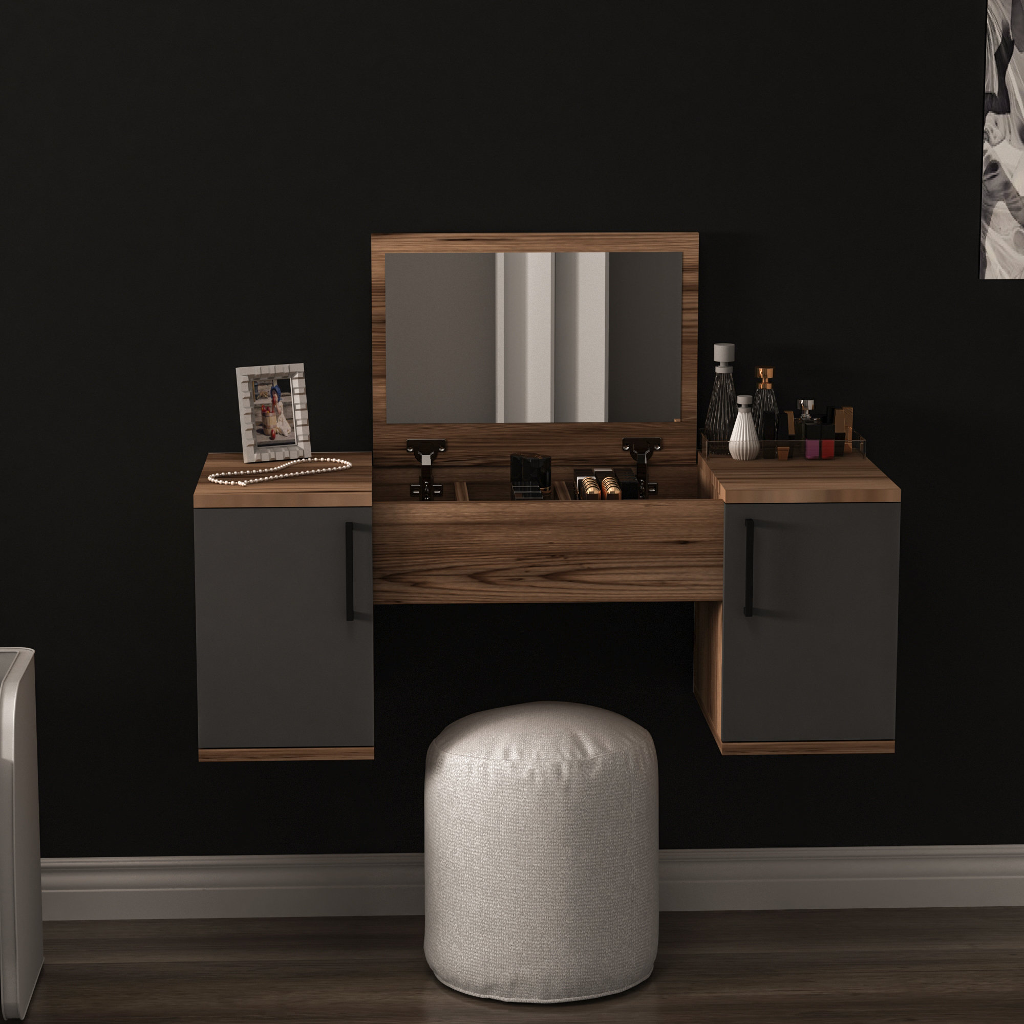 17 Stories Makeup Vanity Table With Mirror and Storage Wall Mounted ...