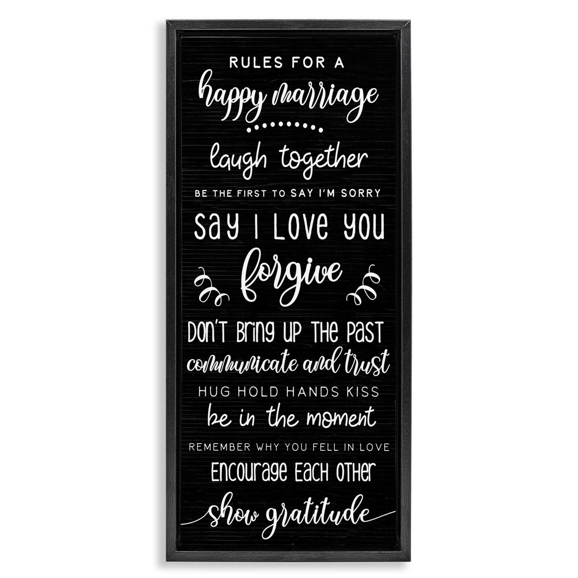 Trinx Rules for Happy Marriage Black Framed Floater Canvas Wall Art by ...