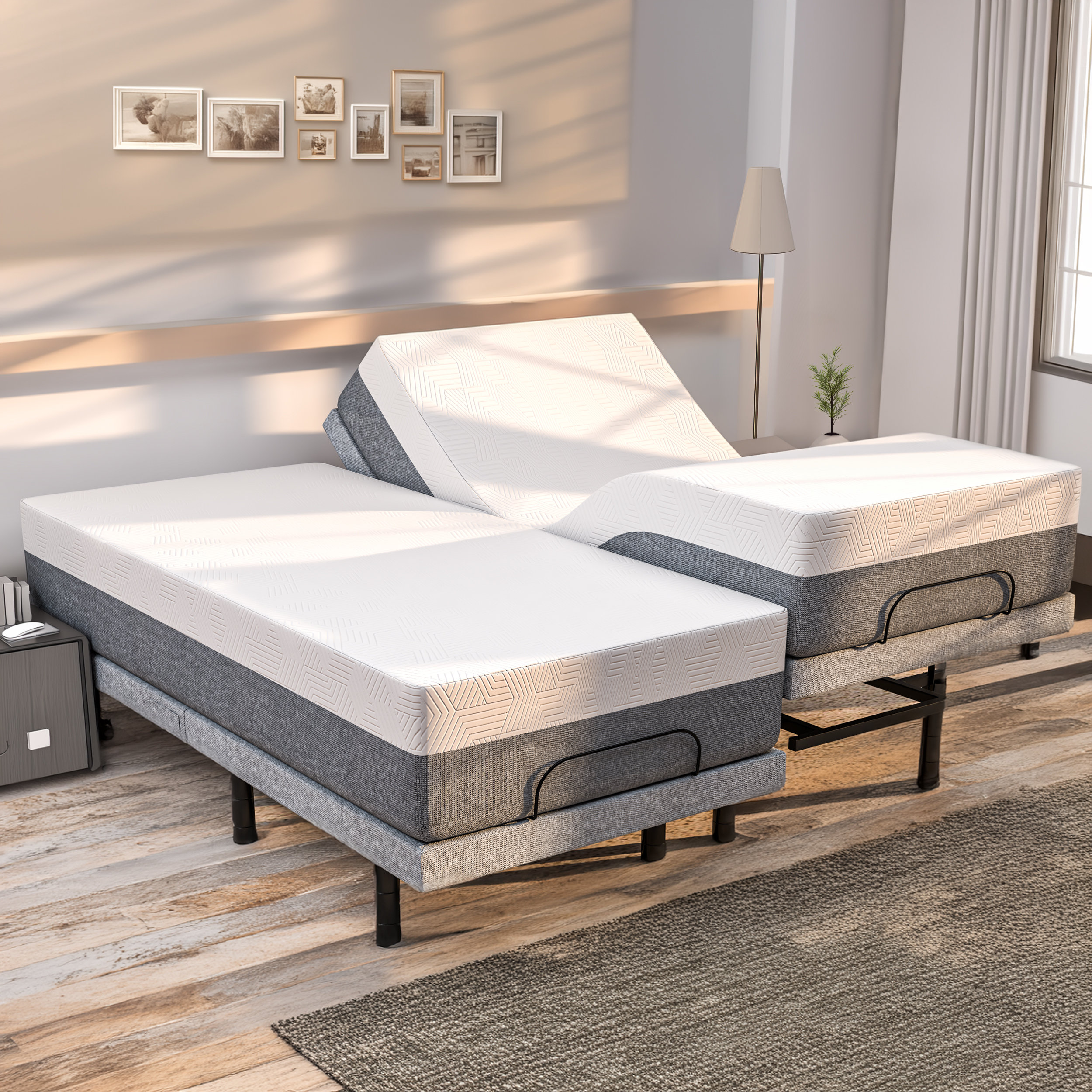 Renanim SF Elite Adjustable Bed With 12" Hybrid Mattress Included ...