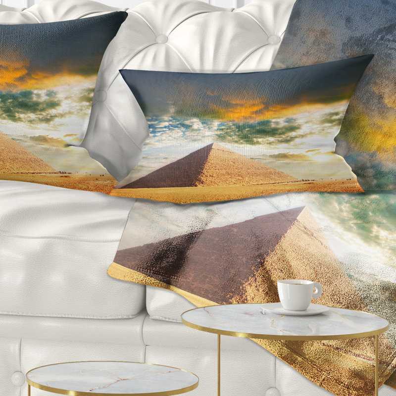 Design Art Landscape Printed Egyptian Pyramid Under Cloudy Skies Lumbar ...