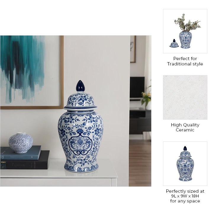 Lark Manor™ Chinoiserie Stoneware Ceramic Ginger Jar with Lid ...