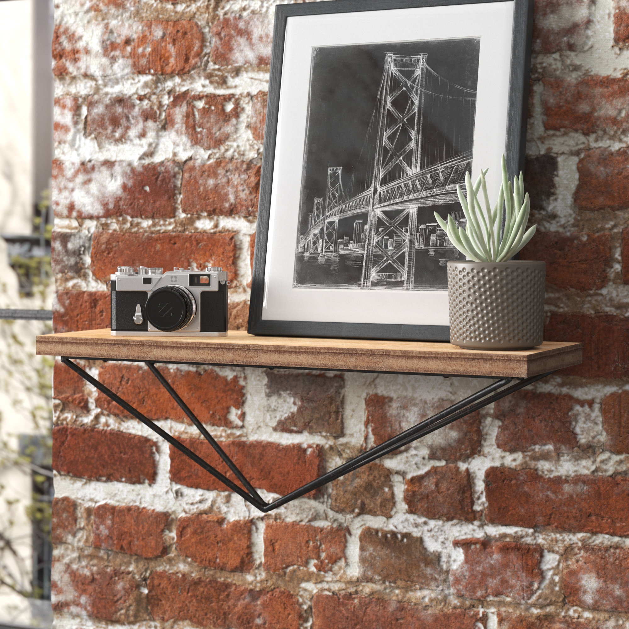 17 Stories Alyssabeth Pine Wood Diamond Bracket Ledge Accent Shelf ...