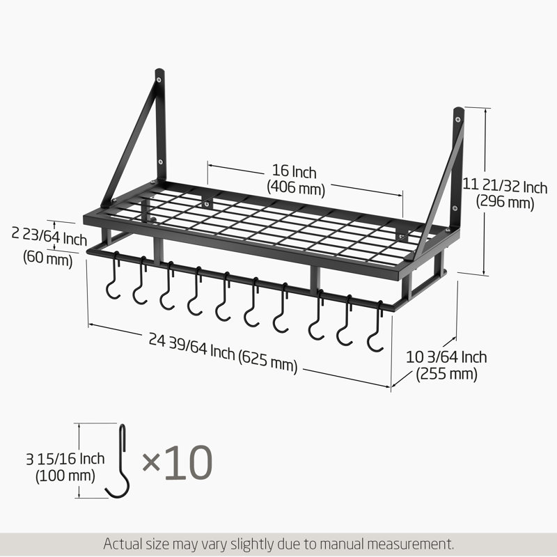 Prep & Savour Wall Mounted Pot Rack Kitchen 24 Inch Hanging Storage ...